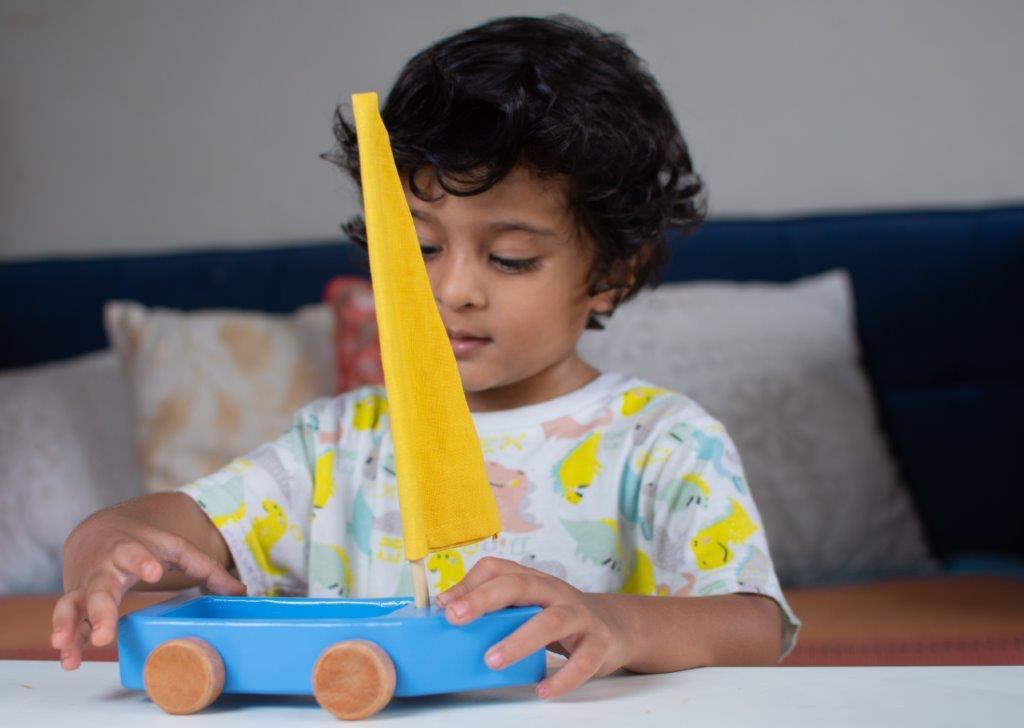 Wooden Blue Boat Toy for Kids – Pretend Play Adventure | Bombay Toy Co.